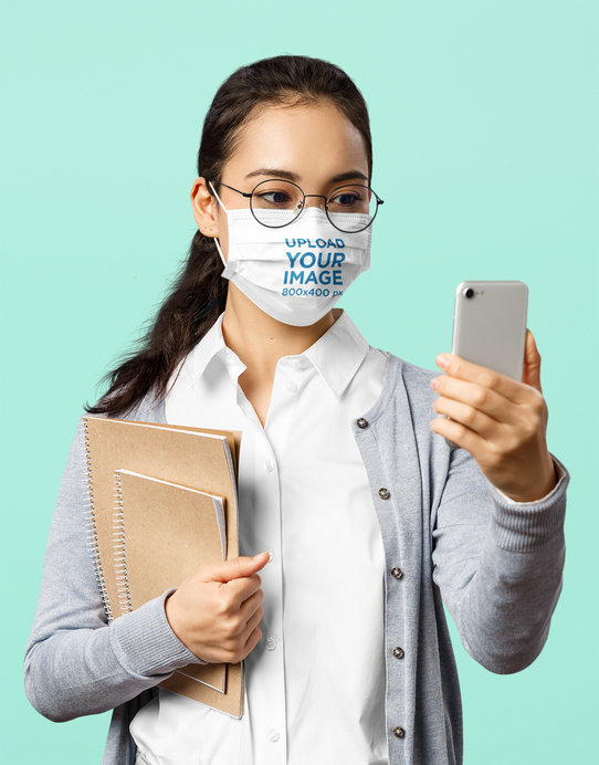 Placeit - Face Mask Mockup of a Student Doing a Video Call