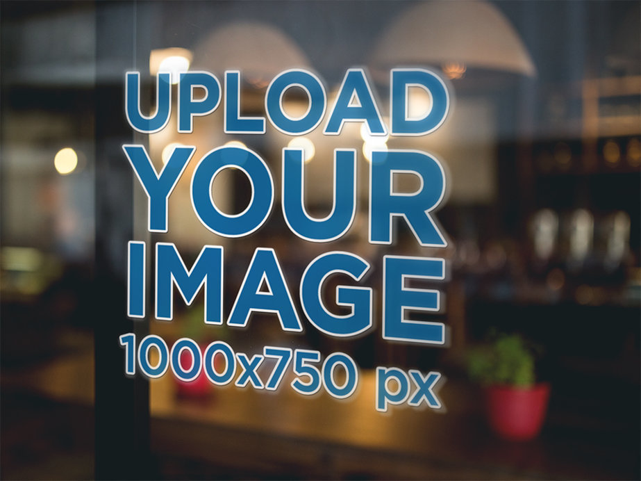 Placeit - Angled Window Decal Mockup With a Wooden Table and Red Pots ...