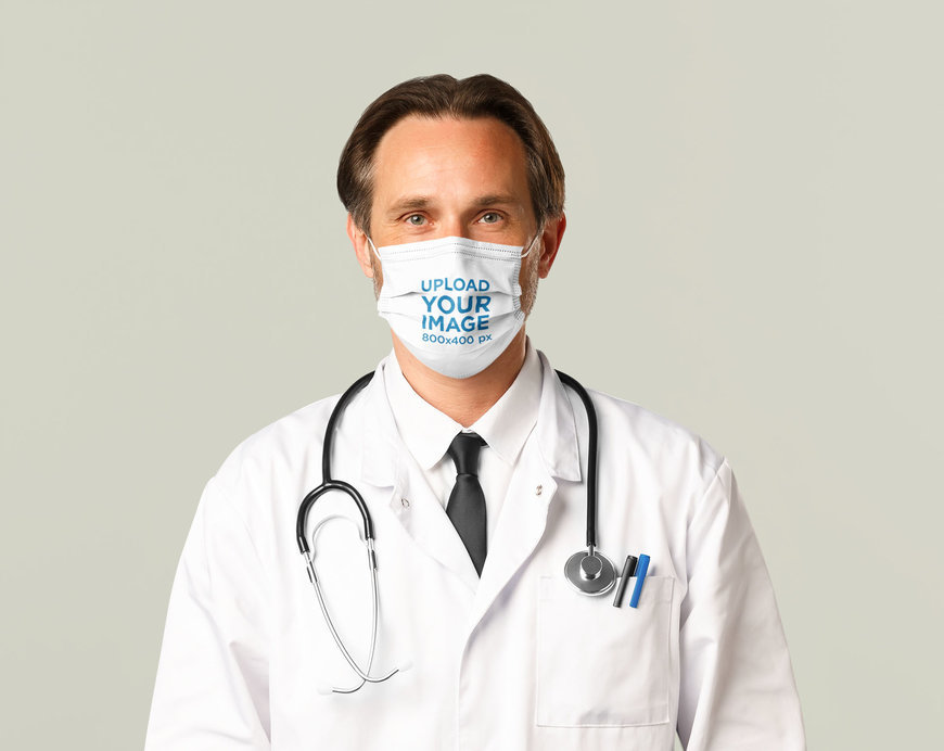 Placeit - Mockup Featuring a Middle-Aged Doctor Wearing a Face Mask