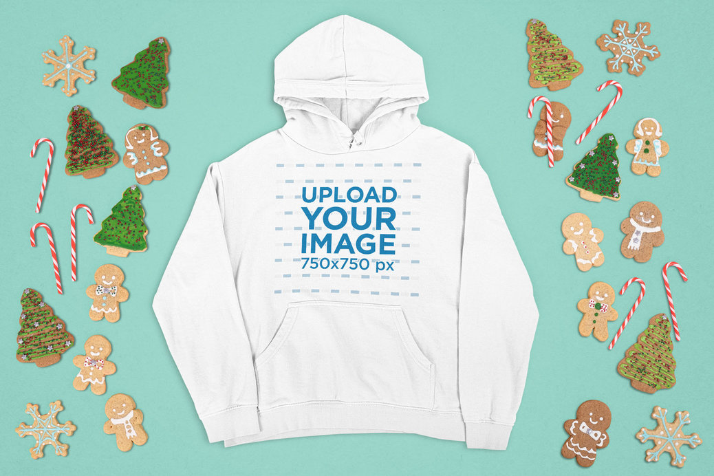 Placeit - Pullover Hoodie Mockup Featuring Christmas Cookies and Candy ...