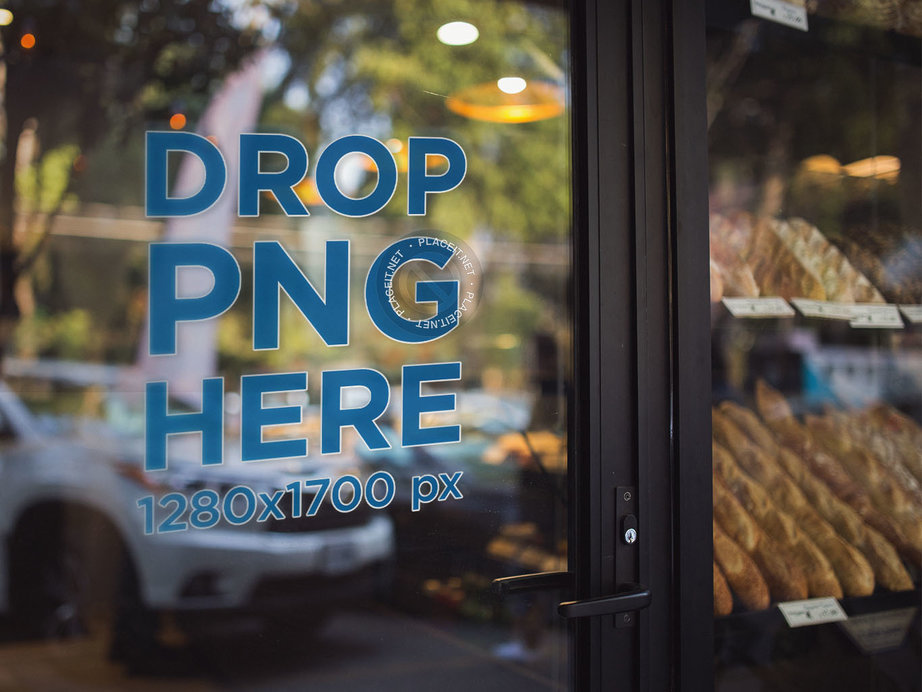 Placeit - Light Angled View of a Window Decal on the Door of a Bakery ...