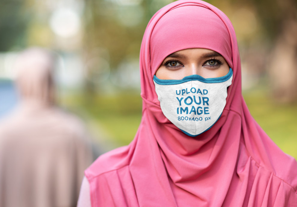 Placeit - Face Mask Mockup of a Young Woman Wearing a Hijab