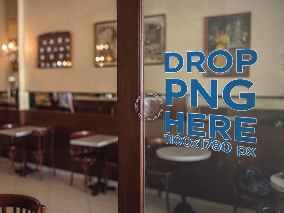 Placeit - Mockup of a Door Window Decal Inside a Coffee Shop