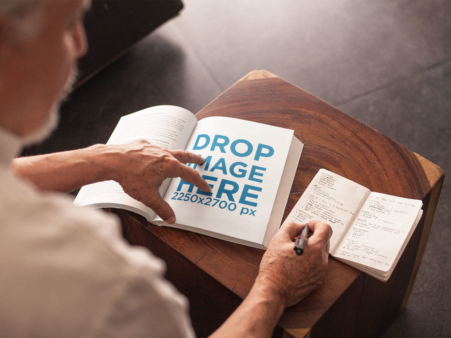 Placeit - Over Shoulder Template of a Senior Man Taking Notes from his ...