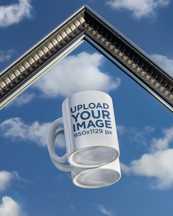 Placeit - Mockup of an 11 oz Mug Over a Vintage Mirror