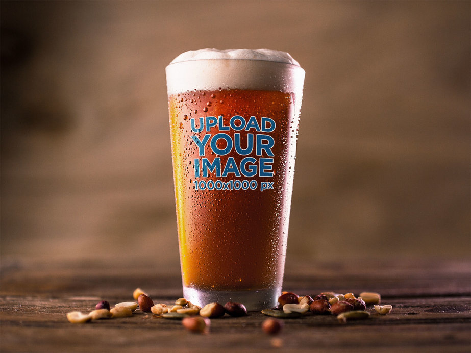 Placeit - Mockup of a Pint of Red Beer Standing on a Wooden Surface ...