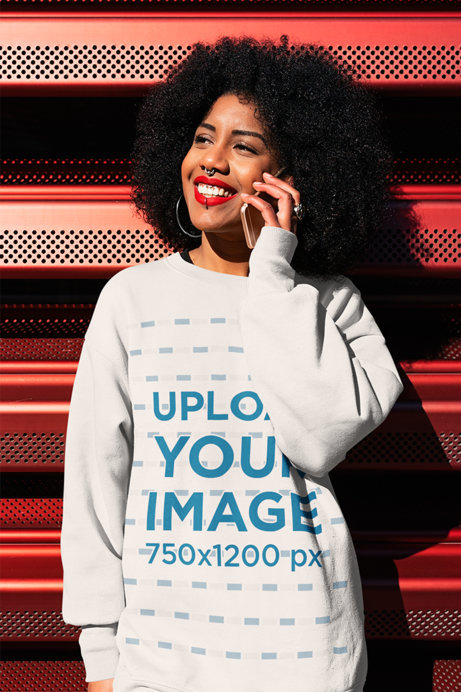 Placeit - Oversized Sweatshirt Mockup of a Woman Talking on the Phone