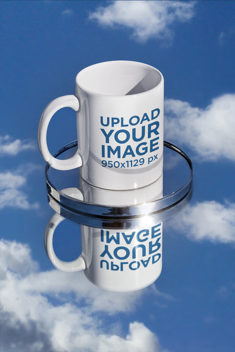 Placeit - 11 oz Mug Mockup Featuring a Small Mirror and a Reflective ...