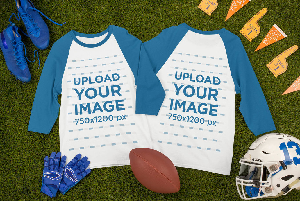 Placeit - Mockup of Two Raglan T-Shirts Placed by Football Garments