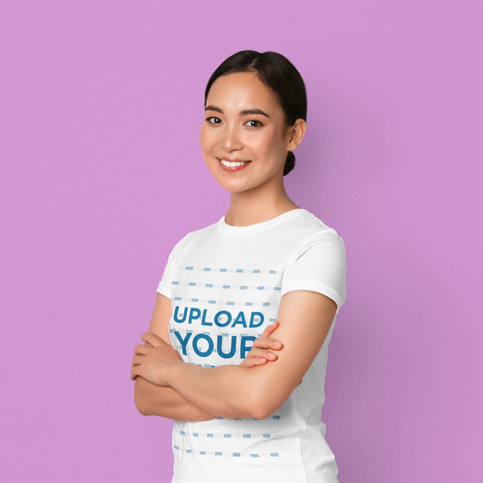 Placeit - T-Shirt Mockup of a Smiling Woman Posing With Crossed Arms at ...
