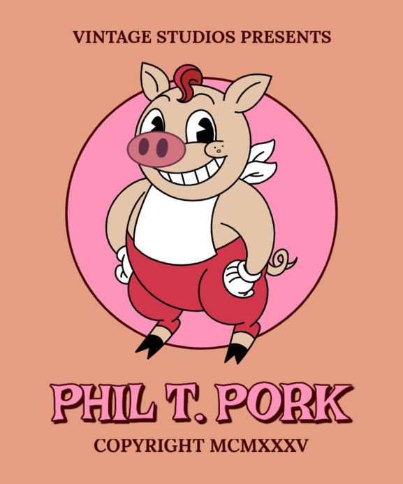 Placeit - Retro T-Shirt Design Generator with a Pig Cartoon