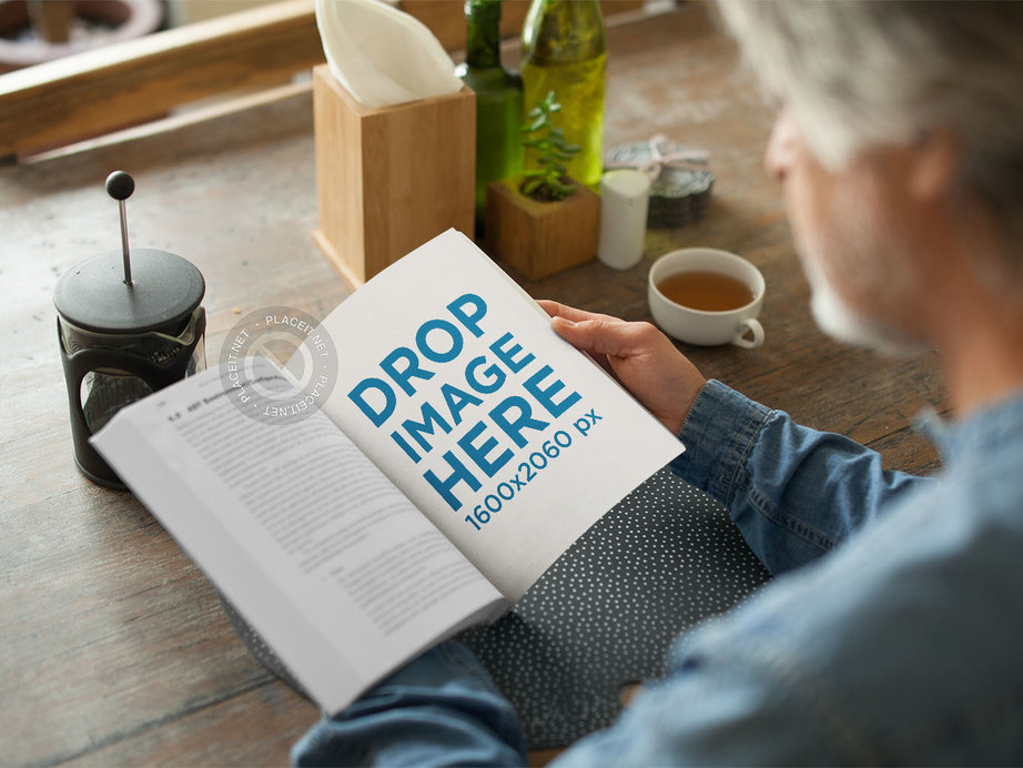 Placeit - Over Shoulder Template of an Elder Man Reading a Book and ...
