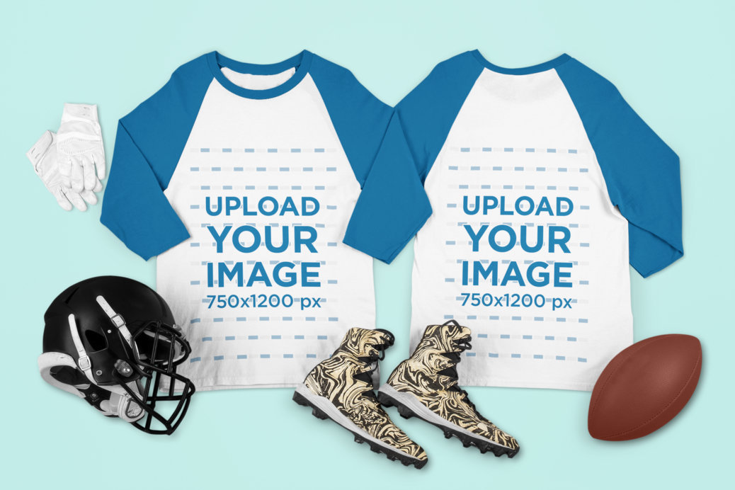 Placeit - Mockup of Two Raglan 3/4 Sleeve Tees Surrounded by Football ...