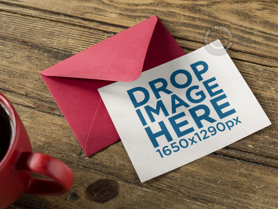 Placeit - Invite Template with Red Envelope and Red Coffee Mug on a ...