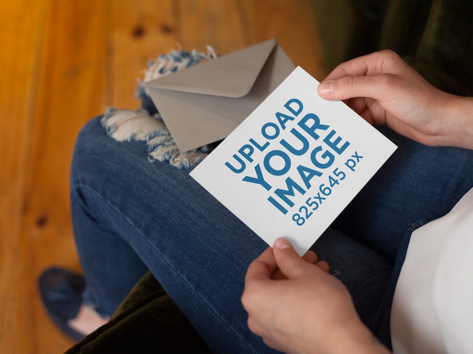Placeit - Woman Reading an Invitation Mockup While Sitting Down