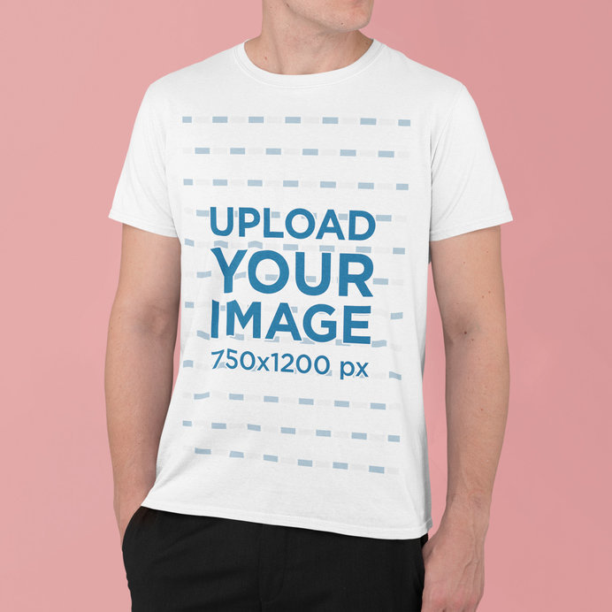 Placeit - Basic T-Shirt Mockup Featuring a Young Man at a Studio