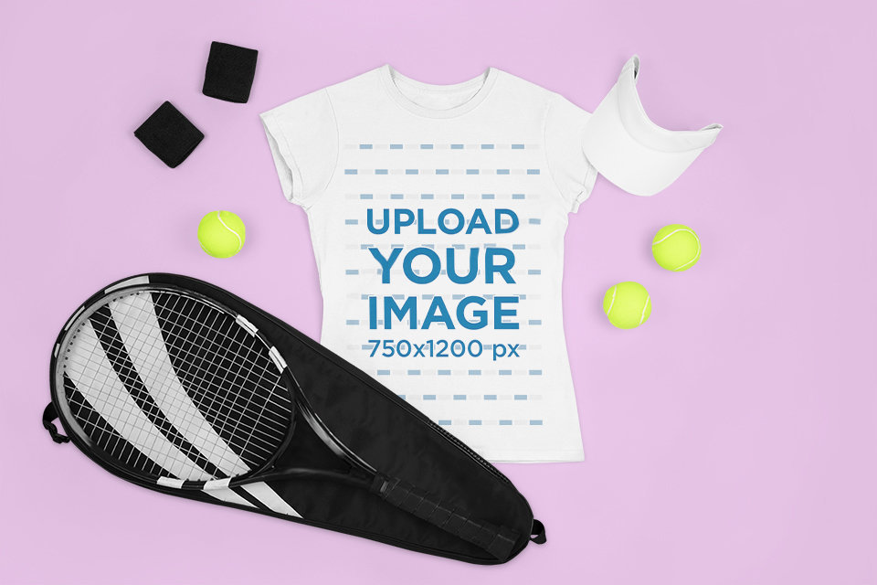 Placeit - Mockup of a Women's T-Shirt and Tennis Accessories