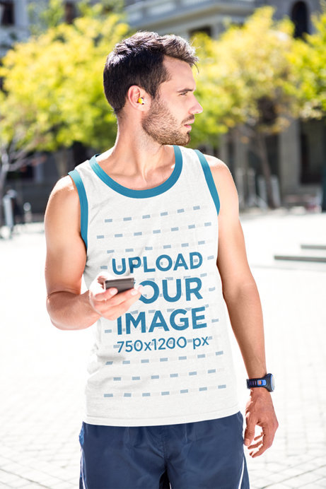 Placeit - Mockup of a Fit Man Wearing a Ringer Tank Top