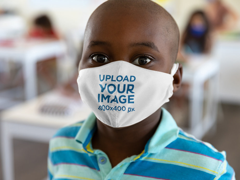 Placeit - Mockup of a Boy Wearing a Face Mask at School