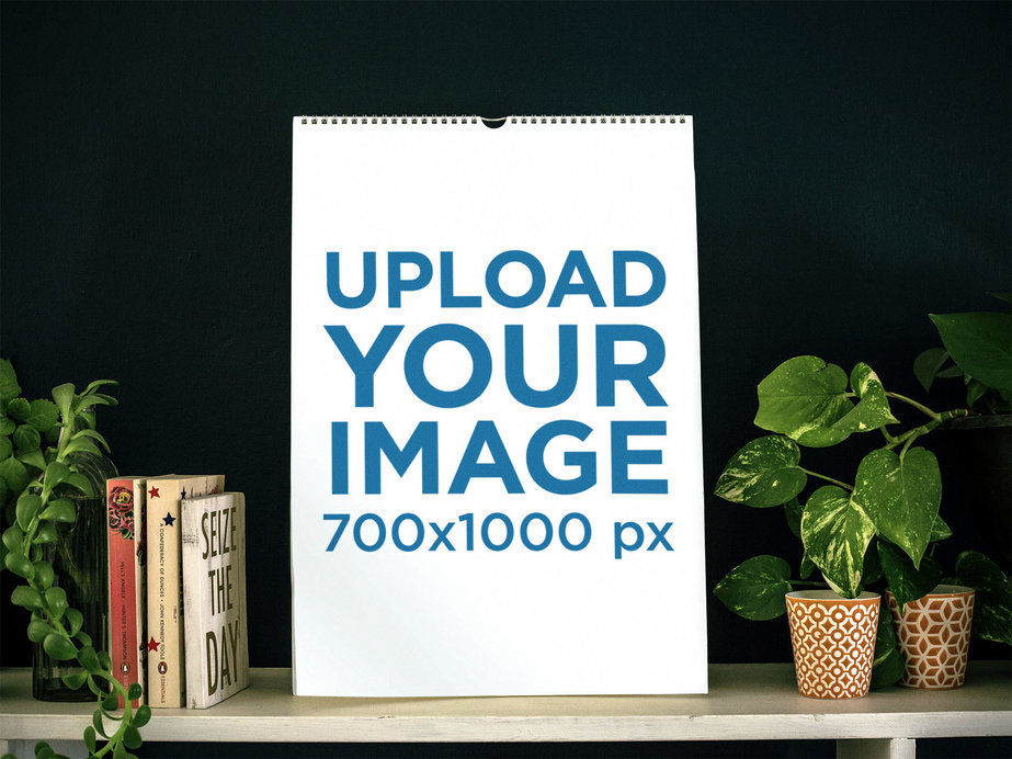 Placeit - Vertical Calendar Template Standing on a Table While ...