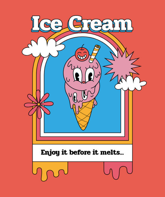 Placeit - T-Shirt Design Generator Featuring a Trippy Ice Cream Cartoon
