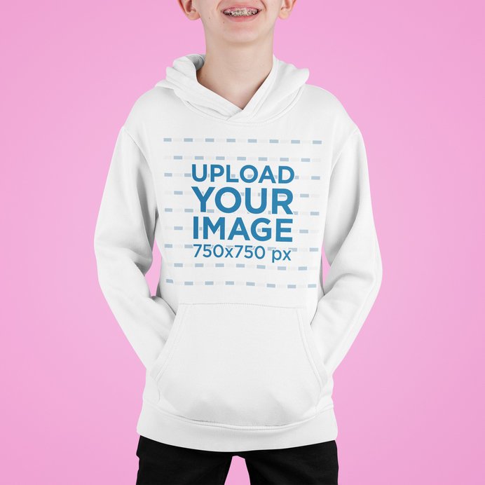 Placeit - Cropped Face Mockup of a Kid with Braces Wearing a Hoodie