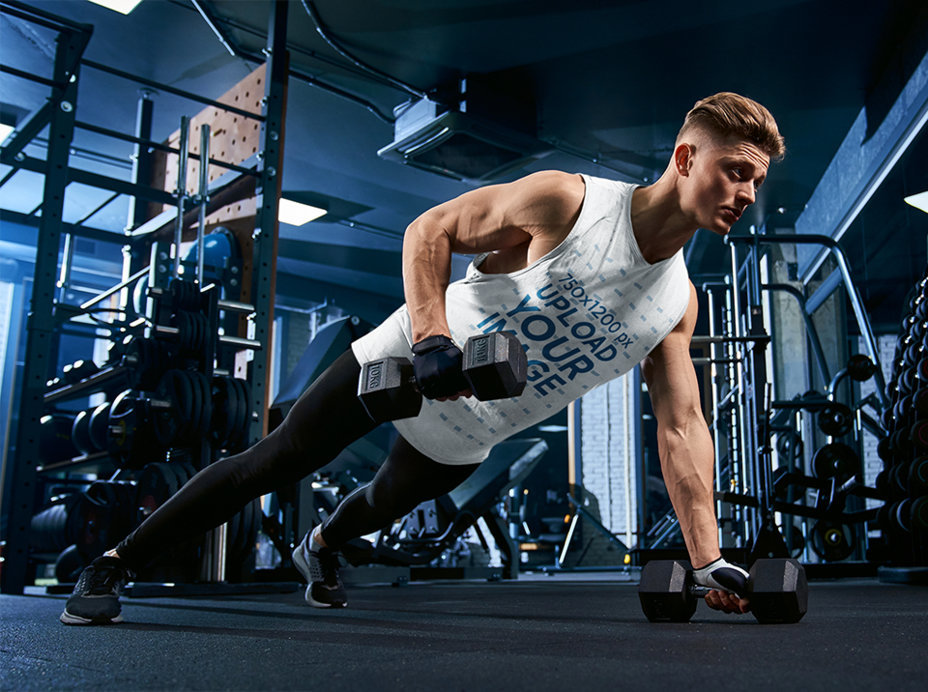 Placeit - Sleeveless Shirt Mockup of a Muscular Man Training in the Gym