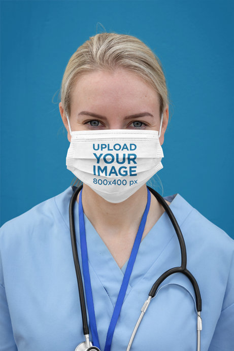 Placeit - Mockup of a Female Doctor Wearing a Sublimated Face Mask