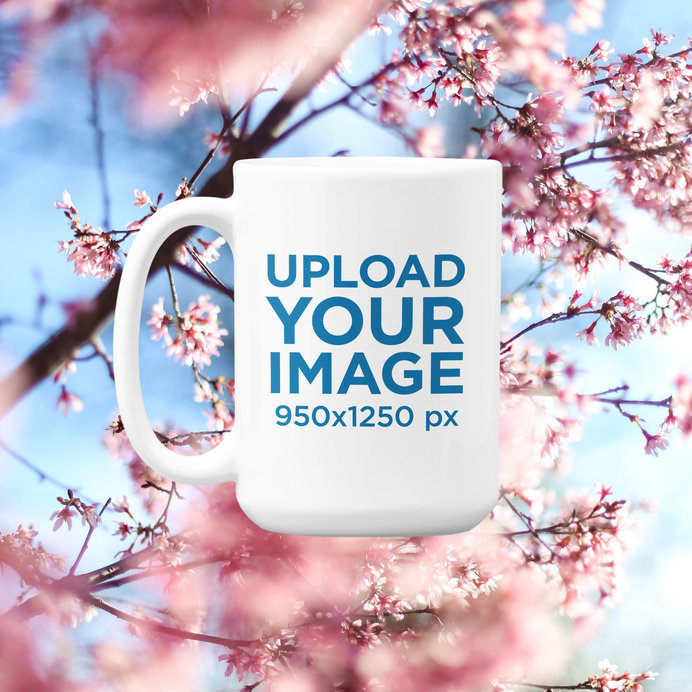 Placeit - Spring-Themed 15 oz Coffee Mug Mockup Featuring a Floral ...