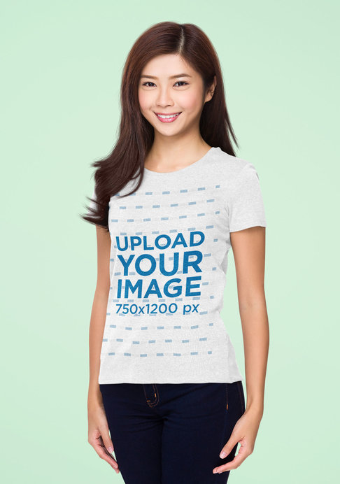 Placeit - Simple Mockup of a Happy Woman Modeling a T-Shirt in a Studio