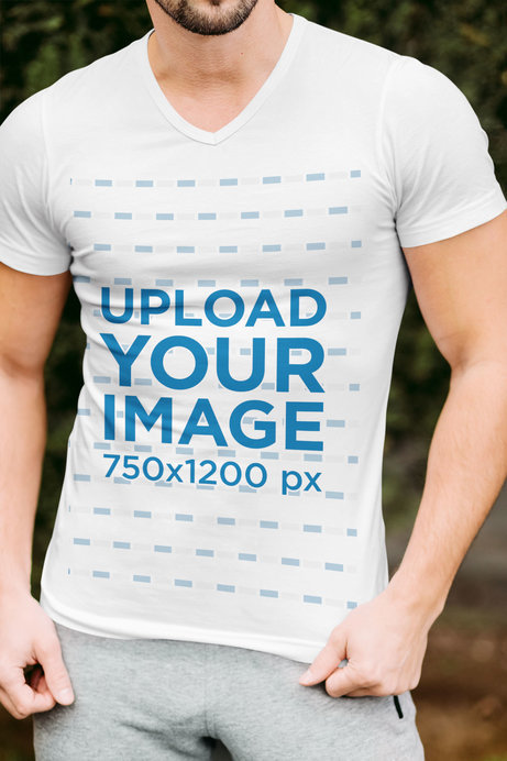 Placeit - V-Neck T-Shirt Mockup of a Muscular Man with a Goatee