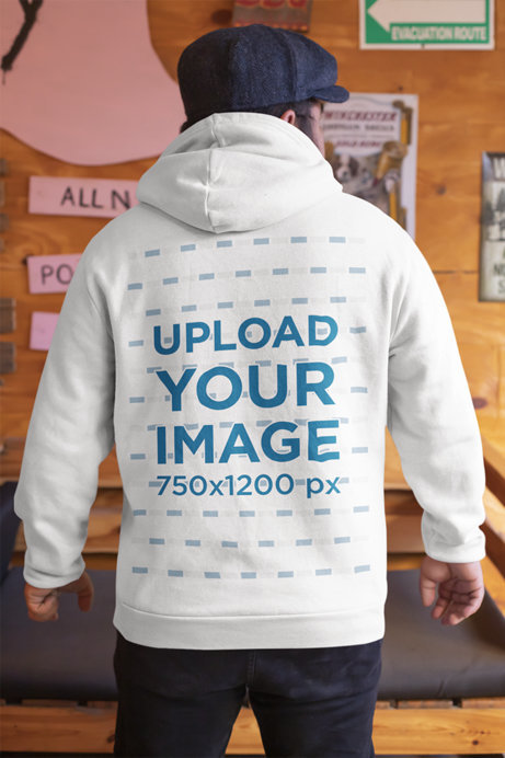 Placeit - Back-View Hoodie Mockup of a Man at a Bar