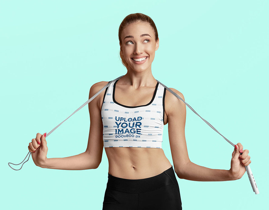 Placeit - Sports Bra Mockup Featuring a Woman with a Jumping Rope