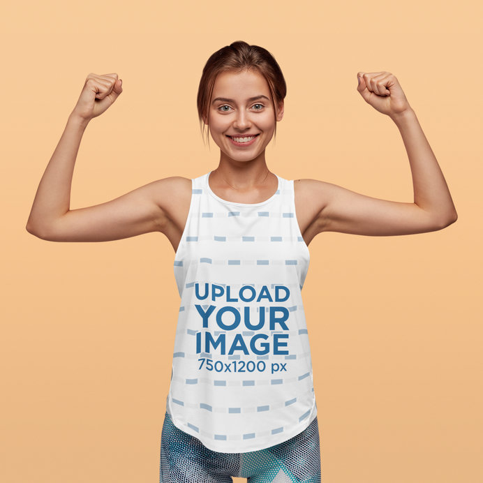 Placeit - Sublimated Tank Top Mockup Featuring a Woman in a Studio