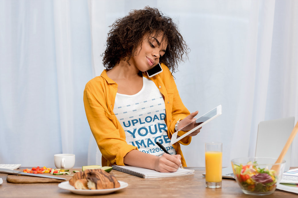 Placeit - Tank Top Mockup of a Woman Cooking a Recipe