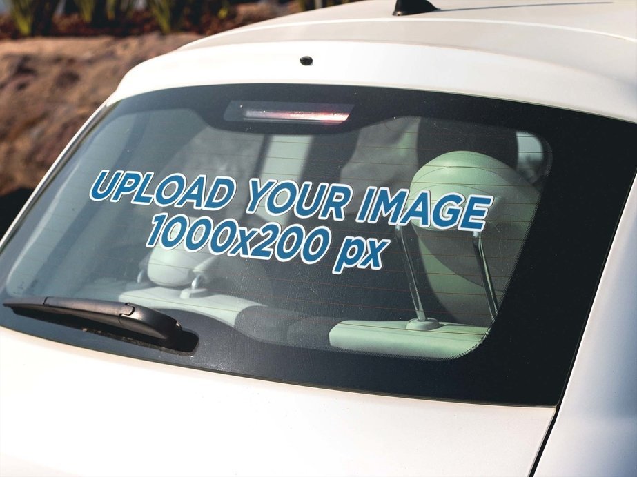 Placeit - Angled Template of the Back Window Decal of a White Car
