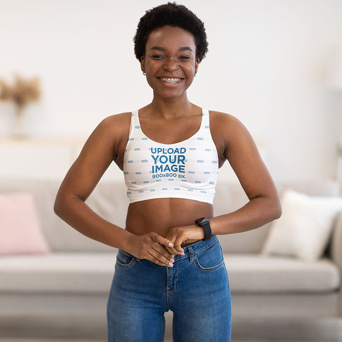 Placeit - Sports Bra Mockup Featuring a Young Woman with Braces